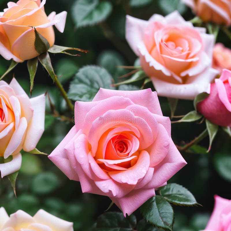 The Garden is Filled with Pink Roses Blooming Outside Stock ...