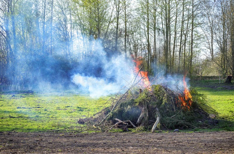 Garden Fire or Traditional Easter Fire, Branches and Twigs from Bush ...