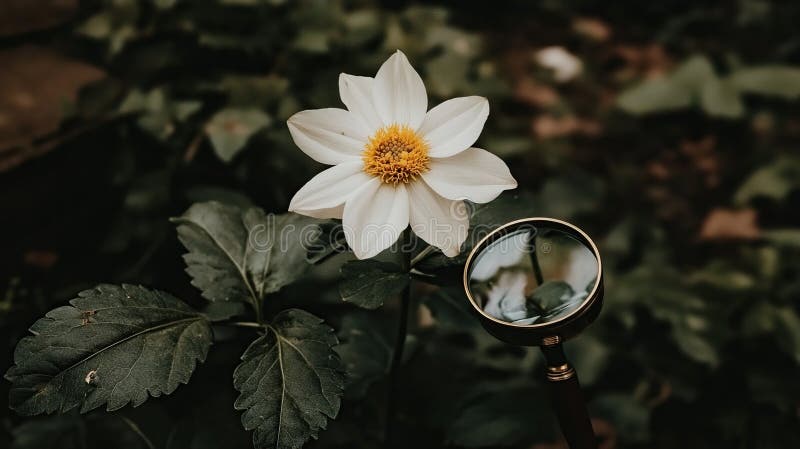 Garden Flower Examined with Magnifying Glass, Close-up Stock Image ...