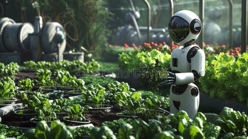 Humanoid Robot Working in a Modern Greenhouse Stock Image - Image of ...