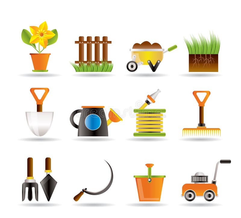 Garden and Gardening Tools Icons Stock Vector - Illustration of pail ...