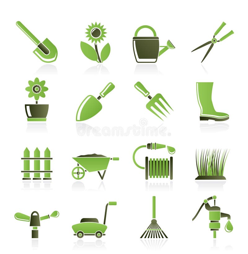 Garden and Gardening Tools and Objects Icons Stock Vector ...