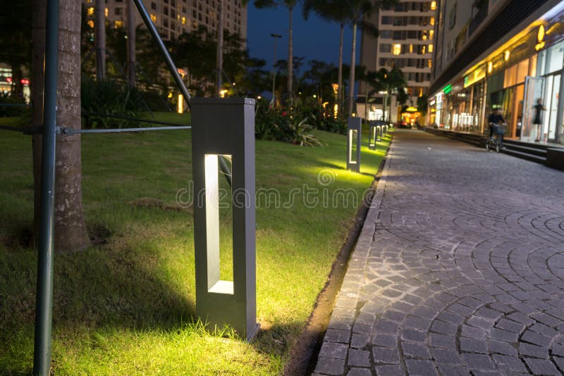 Garden Glowing Decoration Light in the Park at Night Stock Image ...