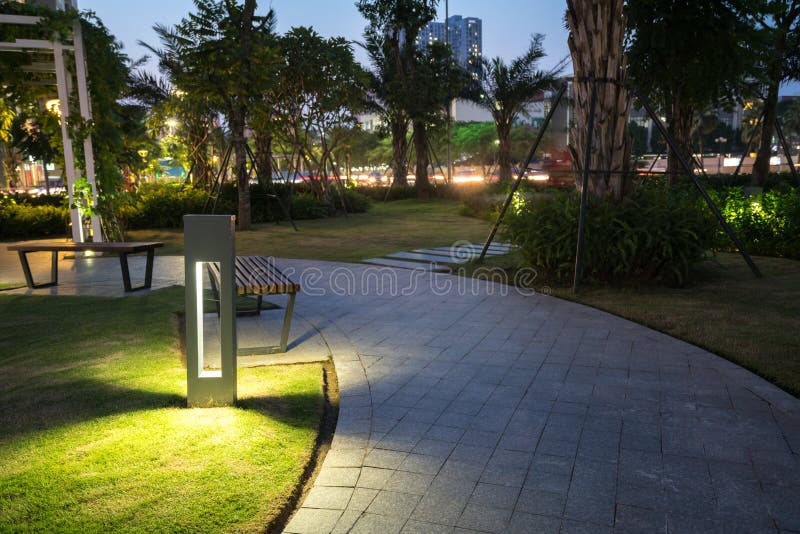 Garden Glowing Decoration Light in the Park at Night Stock Photo ...