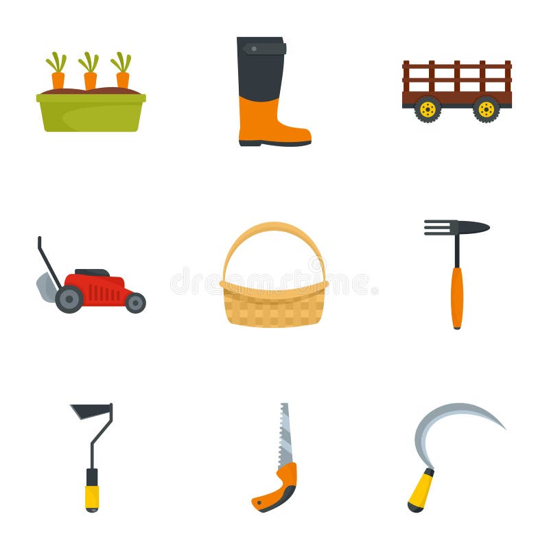 Garden Icon Set, Flat Style Stock Vector - Illustration of nature ...