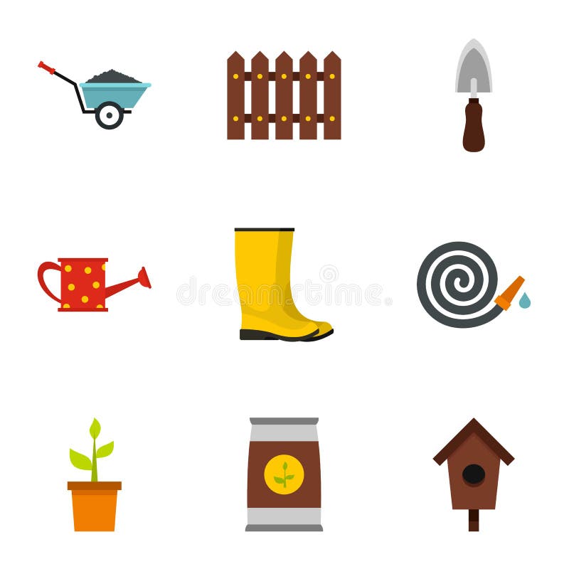 Garden Icons Set, Flat Style Stock Vector - Illustration of boots ...