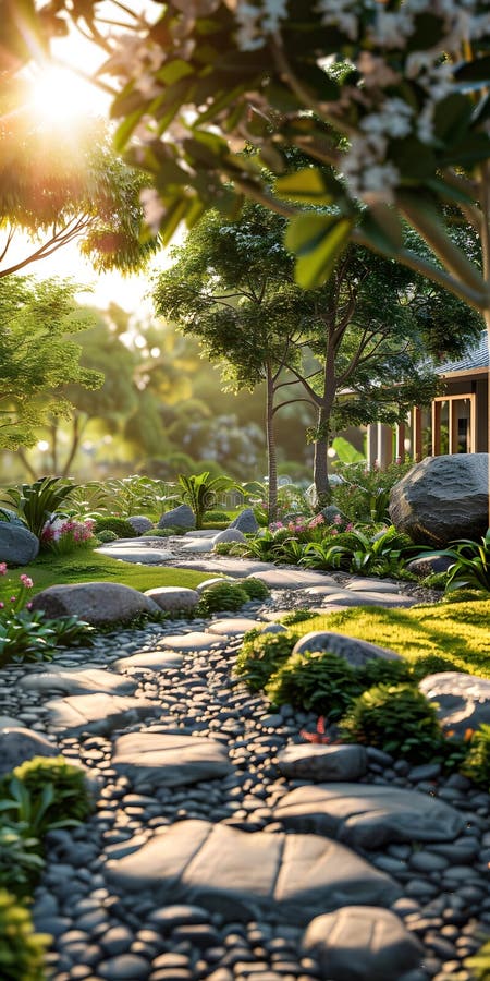 Garden Landscape Design Renderings Generated Using AI. Stock ...