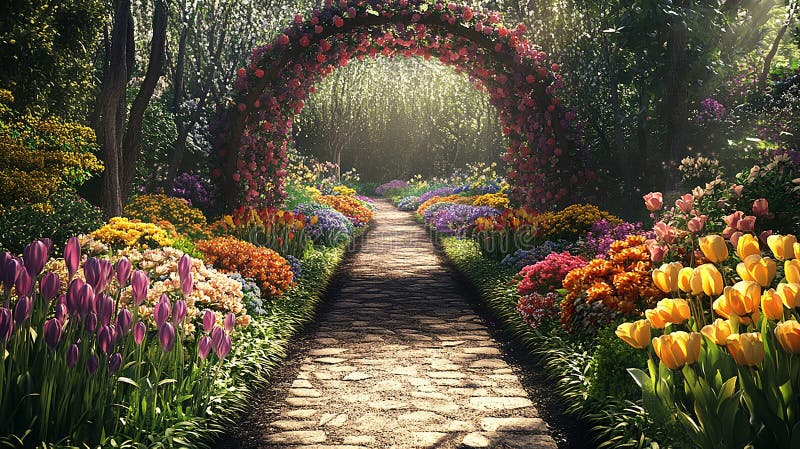 A Garden with a Large Archway and a Path Leading through it. the ...
