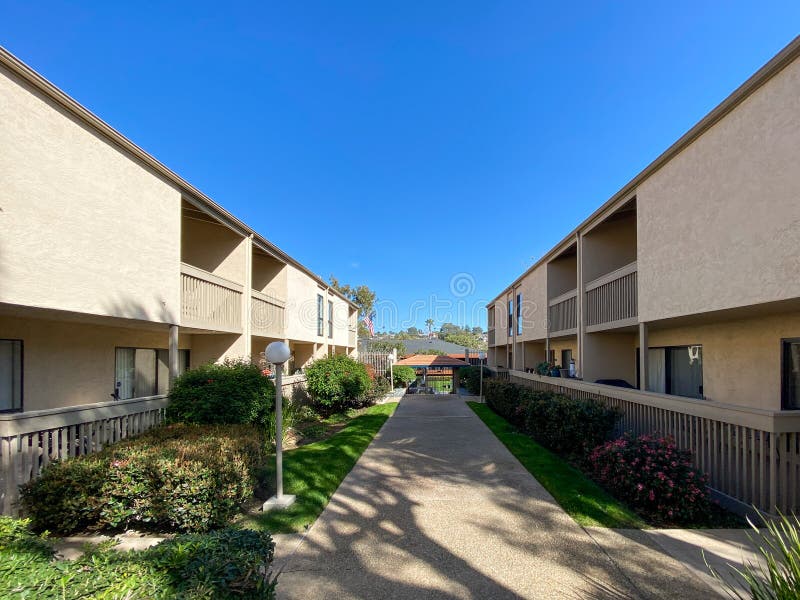 Garden and Lawn Along the Walk Path through the Typical Condo Complex ...