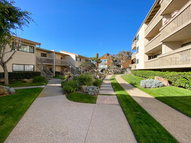 Garden and Lawn Along the Walk Path through the Typical Condo Complex ...