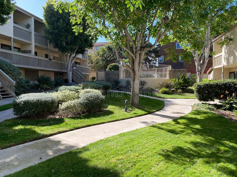 Garden and Lawn Along the Walk Path through the Typical Condo Complex ...