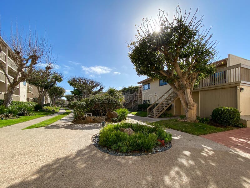 Garden and Lawn Along the Walk Path through the Typical Condo Complex ...