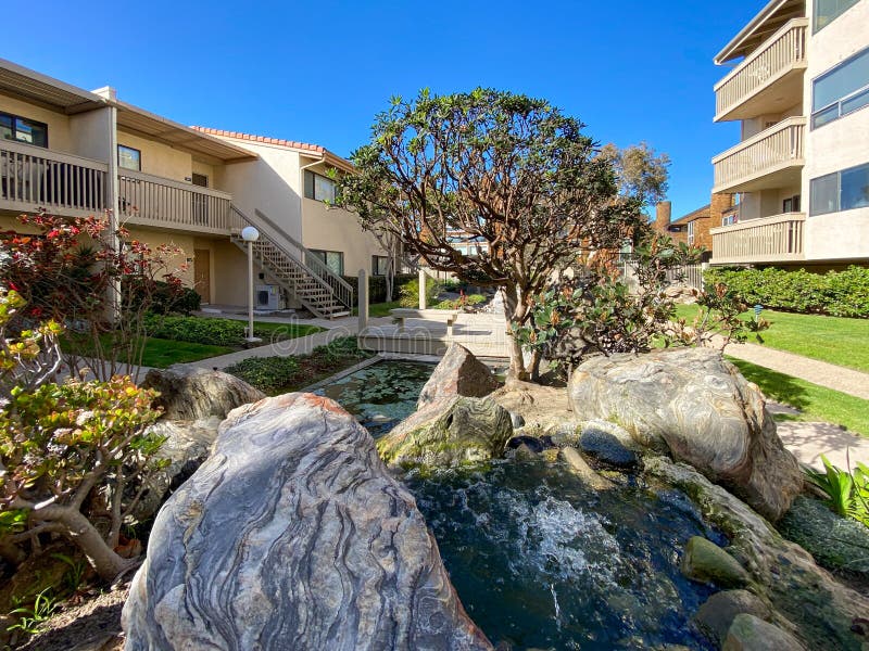Garden and Lawn Along the Walk Path through the Typical Condo Complex ...