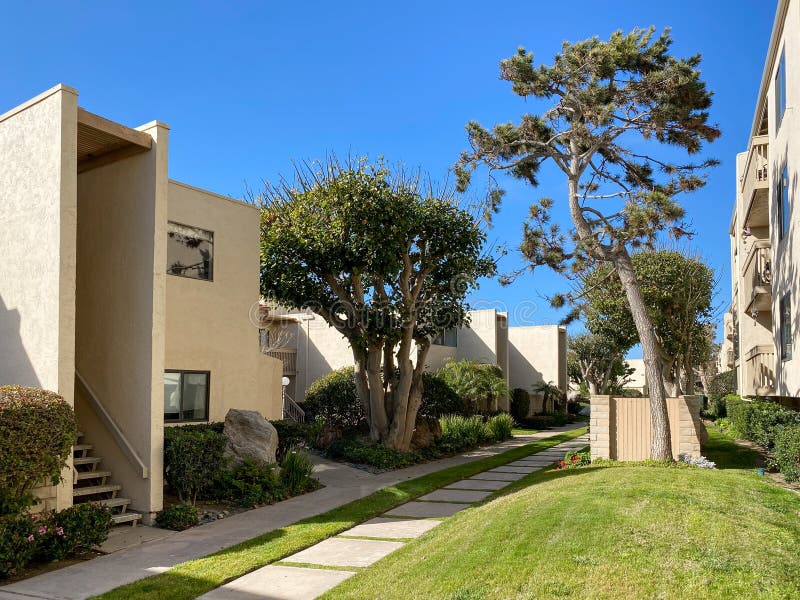 Garden and Lawn Along the Walk Path through the Typical Condo Complex ...
