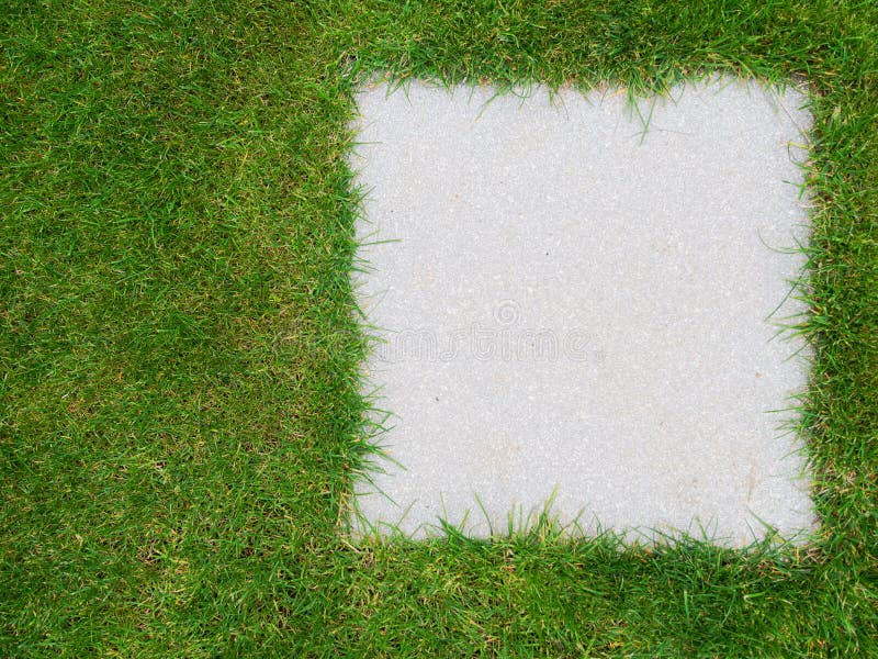 Garden Lawn Grass Background, with Grey Tile Inset, Copyspace. Stock ...