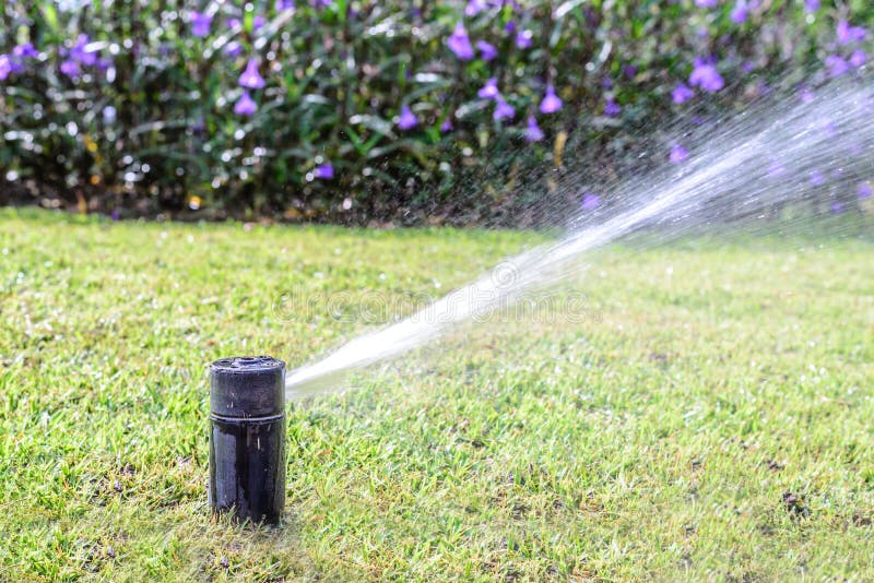 Garden Lawn Water Sprinkler System Stock Image - Image of agriculture ...