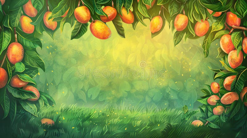 Garden of Mango Trees on Background Stock Illustration - Illustration ...