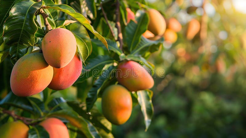 Garden of Mango Trees on Background . Stock Illustration - Illustration ...