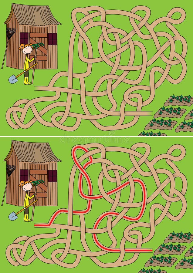Garden maze for children. stock vector. Illustration of labyrinth ...
