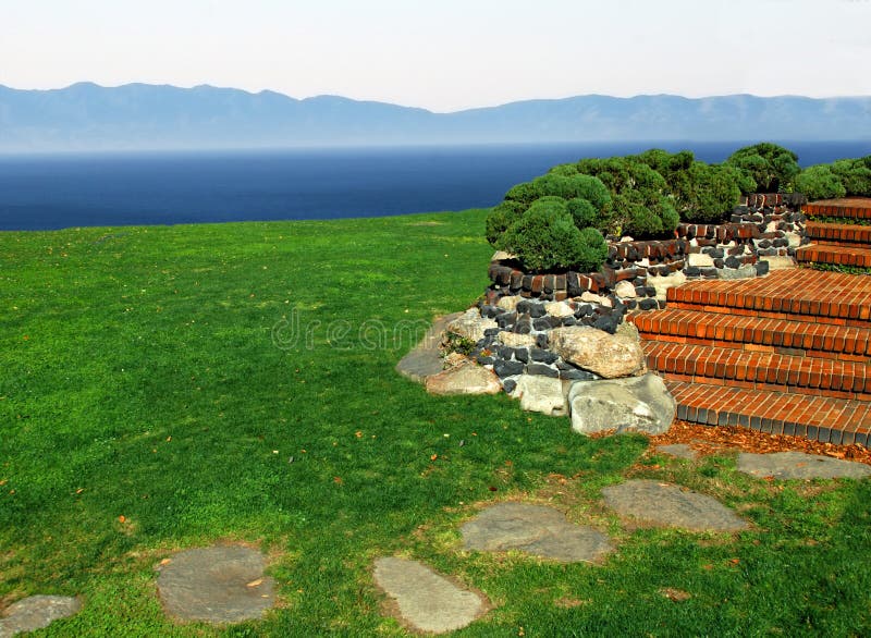 Garden overlook the ocean stock photo. Image of path - 13827120