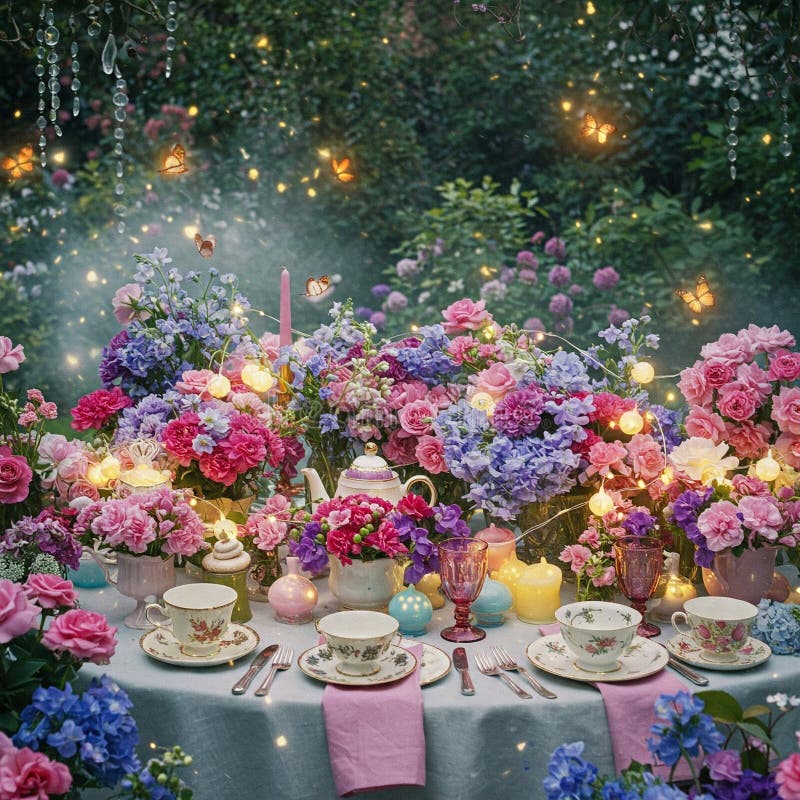 Garden Party Table Under String Lights Stock Illustration ...