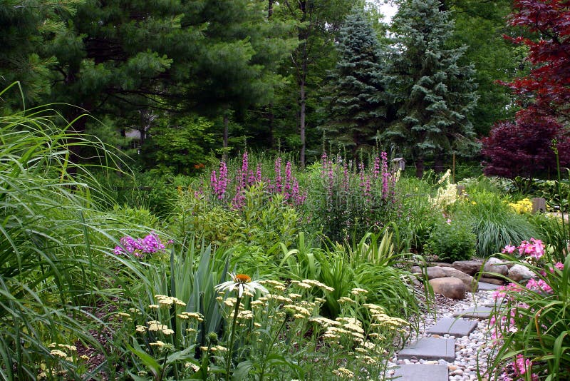 Garden Path stock image. Image of backyard, flowers, stone - 1803039