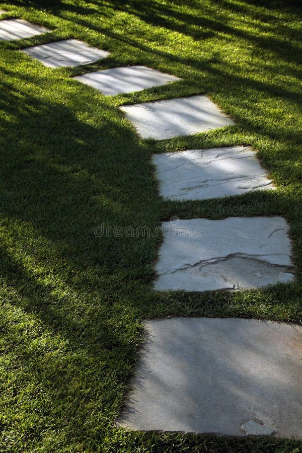 Garden Path with Wood and Lawn Stock Photo - Image of bush, landscape ...