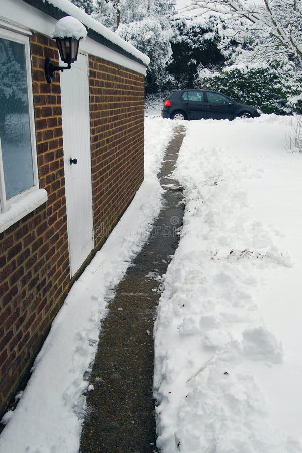 Garden Path Cleared through Snow from House To Car Stock Image - Image ...