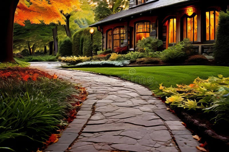 Garden Path Edging Decorative Stone Edging Lining a Garden Path Stock ...