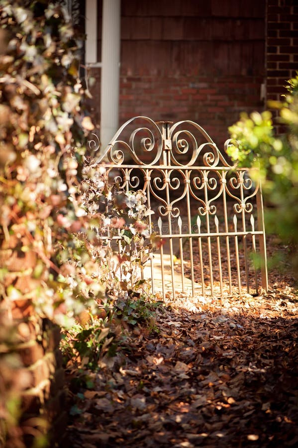 Wrought Iron Gate, Garden Stone Path Stock Photo - Image of decorative ...