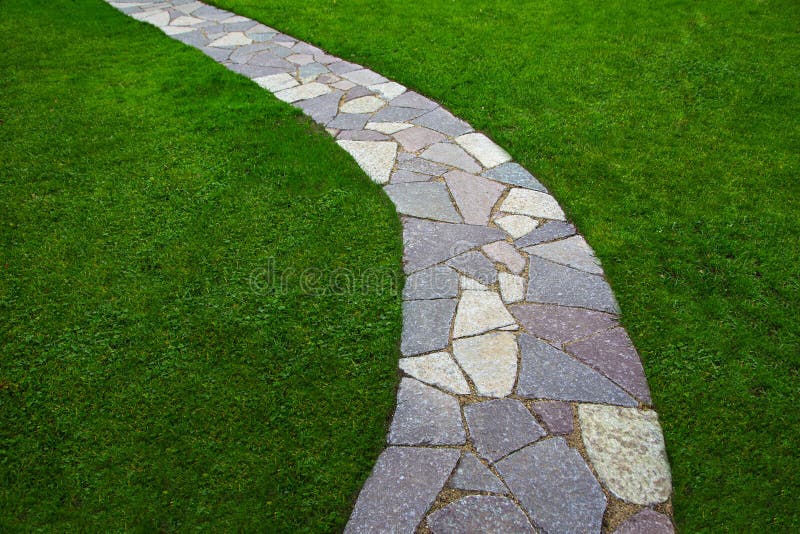 Garden Path Lined with Natural Stone of Gray and Pink Color Stock Photo ...