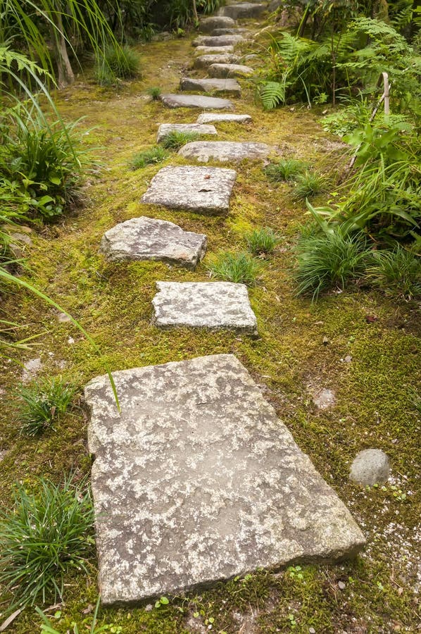 Garden Path Paved with Big Stones Stock Image - Image of stone, moss ...
