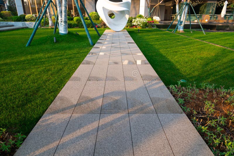 Garden Path after Spring Rain Stock Image - Image of border, lines ...