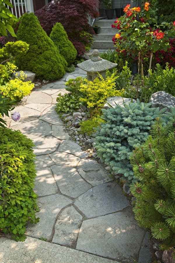 Garden Path with Stone Landscaping Stock Image - Image of lush, leading ...