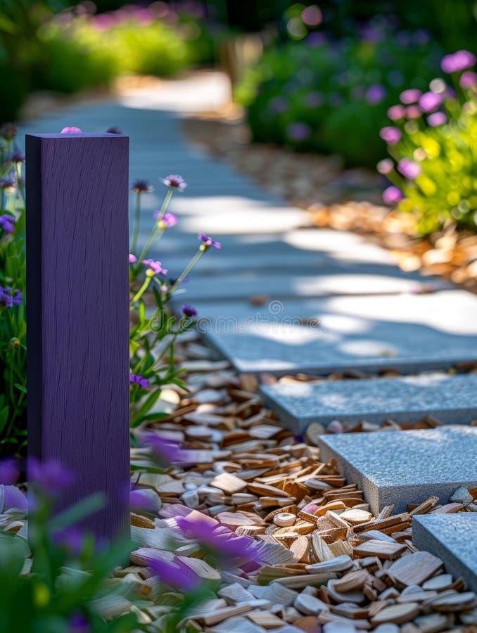Garden Pathway with Stepping Stones and Purple Flowers. Stock Photo ...