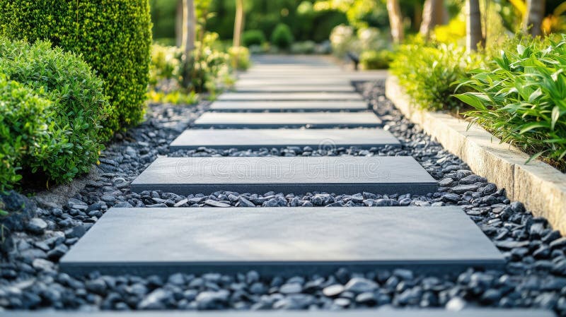 Garden Pathway with Stone Slabs and Pebbles Stock Image - Image of ...