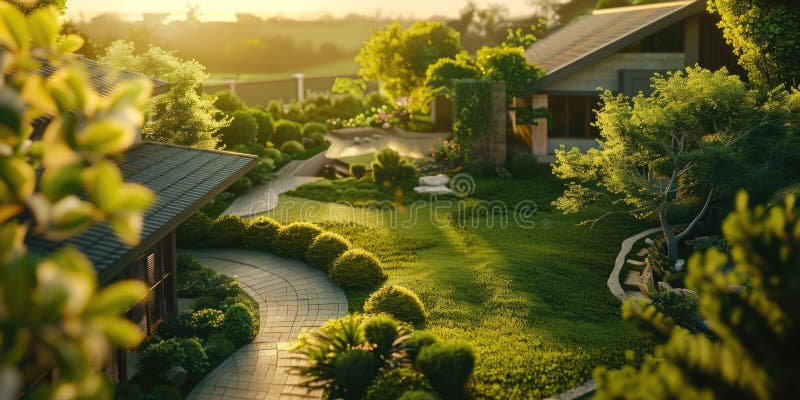 Garden Pathway to House stock image. Image of nature - 375259531