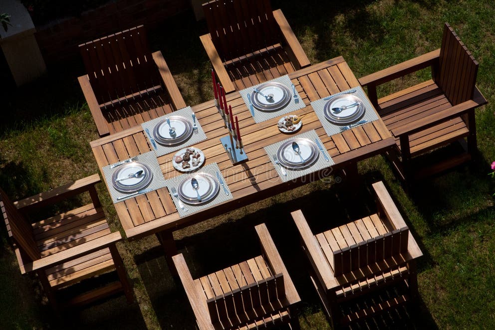 Garden Patio stock image. Image of brick, banquet, arranging - 13596853