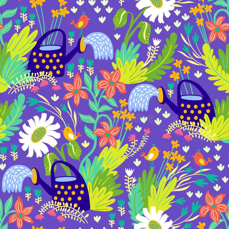 Garden Pattern with Water Buckets Stock Vector - Illustration of bucket ...