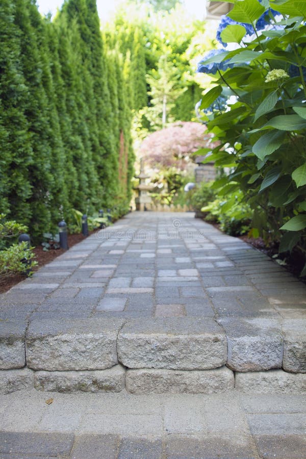 Garden Paver Path Walkway stock image. Image of hydrangea - 25650117
