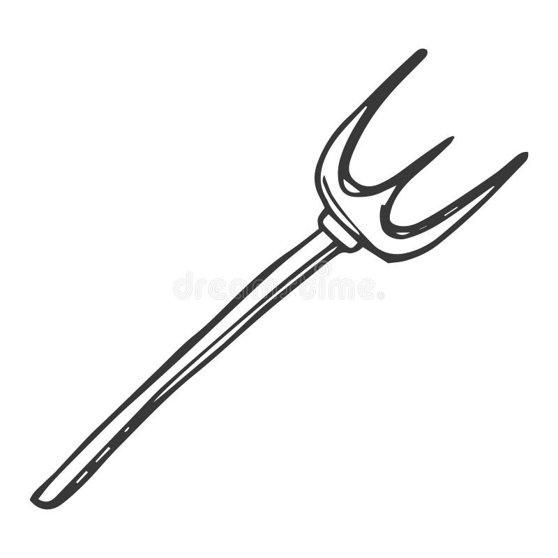 Garden Pitchfork in Doodle Style. Gardening Tools. Template for ...