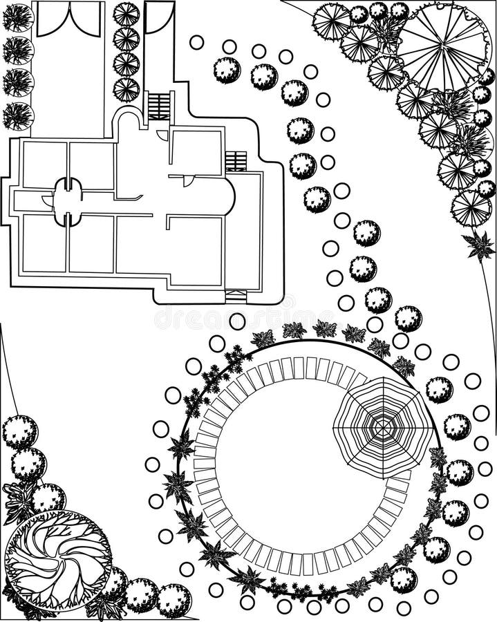 Garden Plan Black and White Stock Vector - Illustration of architect ...