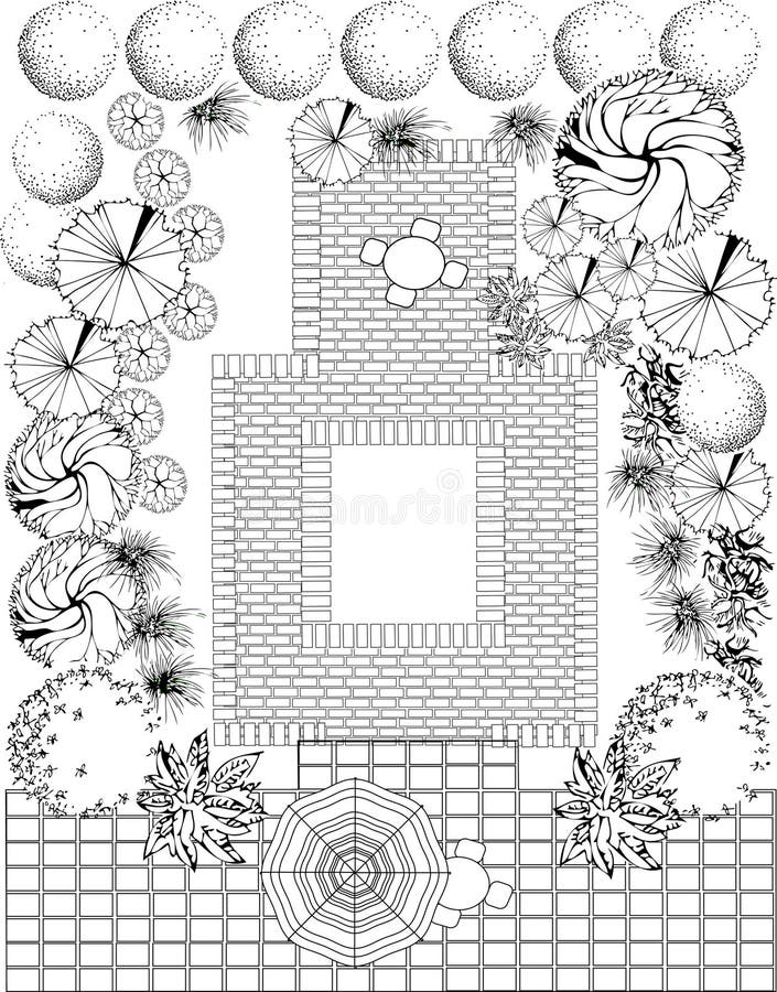 Garden Plan Black and White Stock Vector - Illustration of architecture ...