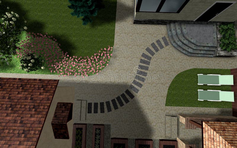 Garden Plot Design. Walking Step-by-step Path Around the Territory Near ...