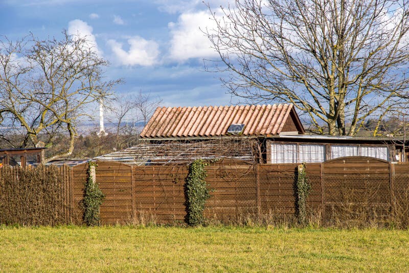Garden Plot with Fence and House Stock Image - Image of pattern ...