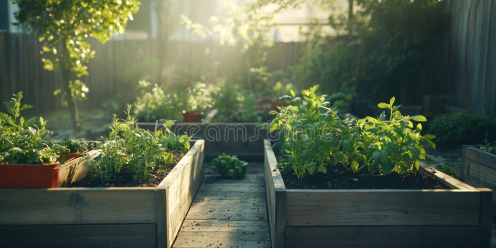 Garden Plot with Vegetable Plants Stock Photo - Image of container ...