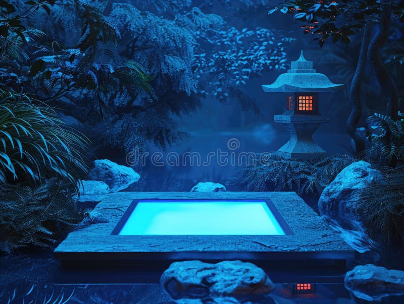 Garden pool with snow stock photo. Image of winter, lighting - 377922566