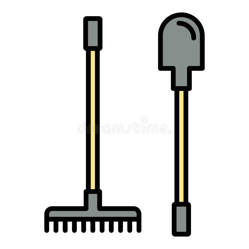 Garden Rake Shovel Icon Color Outline Vector Stock Vector ...