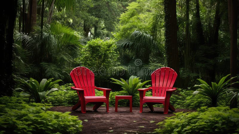 Garden red chairs stock illustration. Illustration of chairs - 372701153