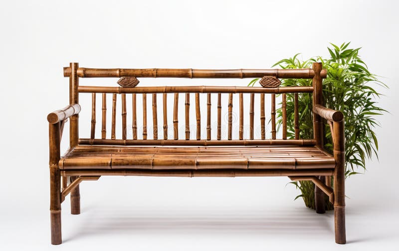 Garden Relaxation: Bamboo Bench on a Clear Backdrop Generative Ai Stock ...